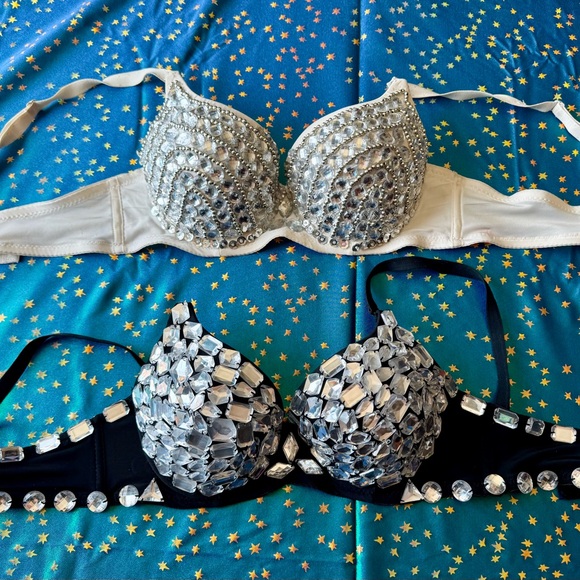 Intimates & Sleepwear | 2 Festival Rave Bras Black Rhinestones White ...
